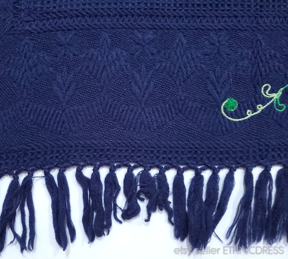 Antique German folk costume embroidered wool shawl - … - Gem