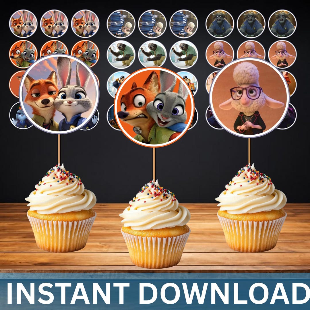Zootopia Cupcake Toppers, Animal City Birthday Zo1 - Etsy