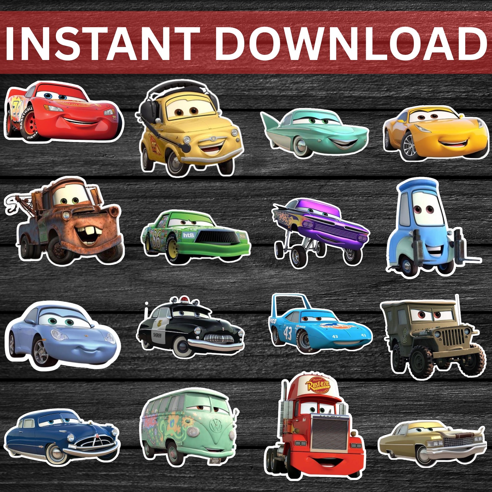 Cars Printable Stickers Birthday Party Favors Cr1 - Etsy