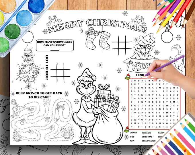 Merry Grinchmas Coloring Page Ideal for Teachers, Birthday Party Favors ...