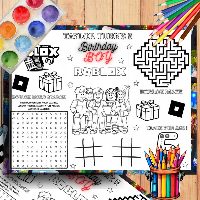 ROBLOX PLACEMAT Perfect Kids BIRTHDAY Party Activity Fun Coloring Sheet ...