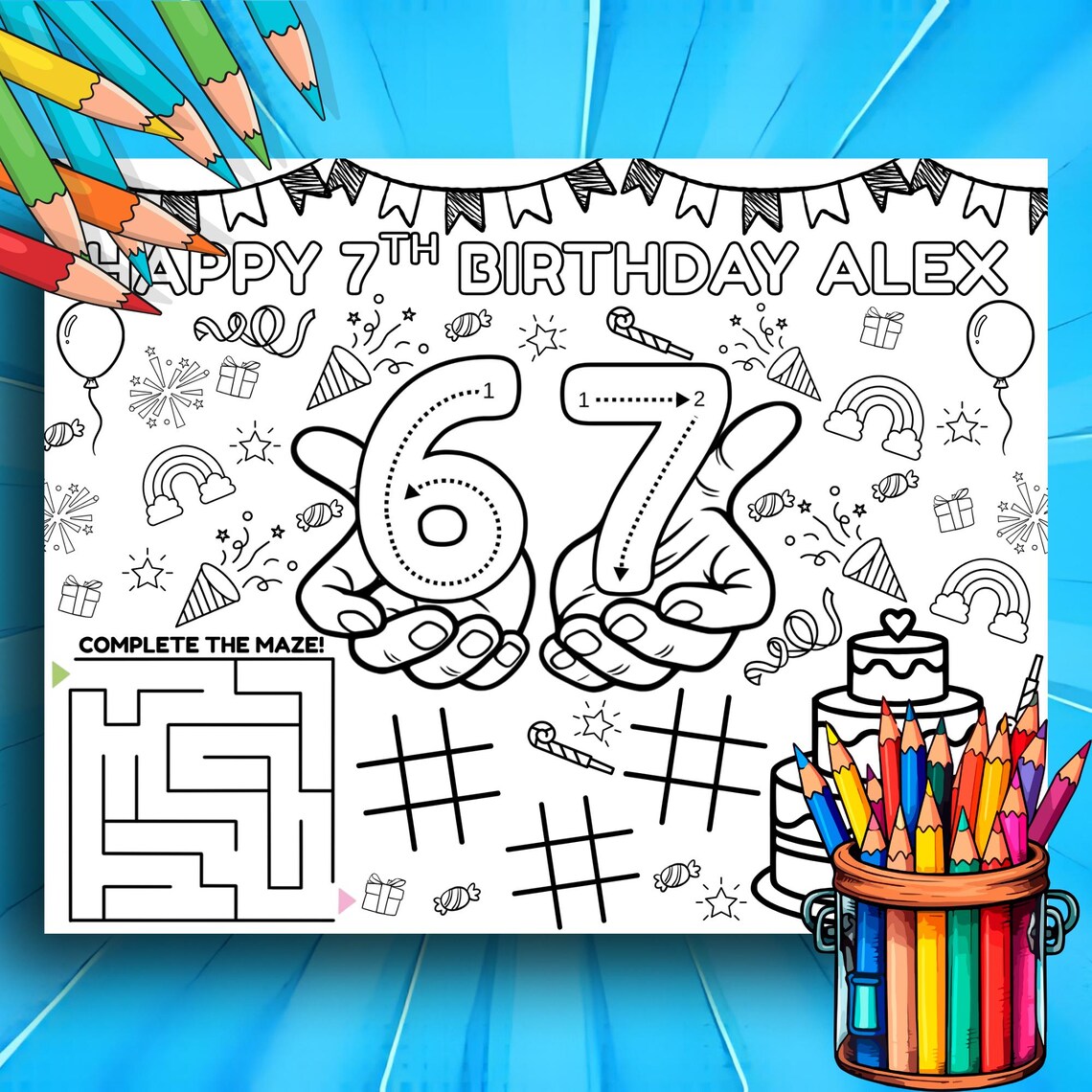 6 7 Placemat Kids Birthday Party Six Seven Theme Activity Sheet - Etsy