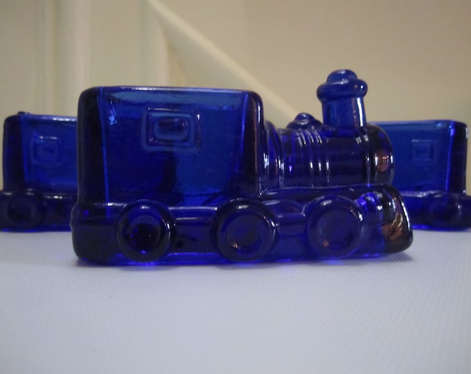 Cobalt Blue Glass Train Set Three Piece - Etsy