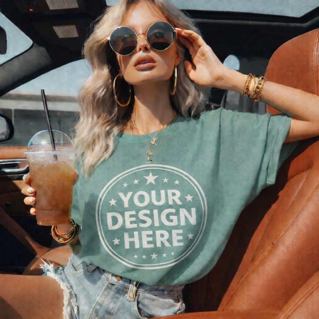 Comfort Colors 1717 Sage Shirt Mockup CC1717 Green Tshirt Photo, Car ...