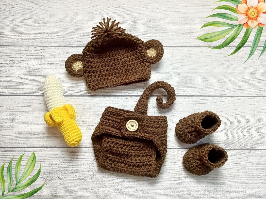 Monkey Hat and Diaper Cover, Newborn Photo Prop, Baby Shower Gift ...