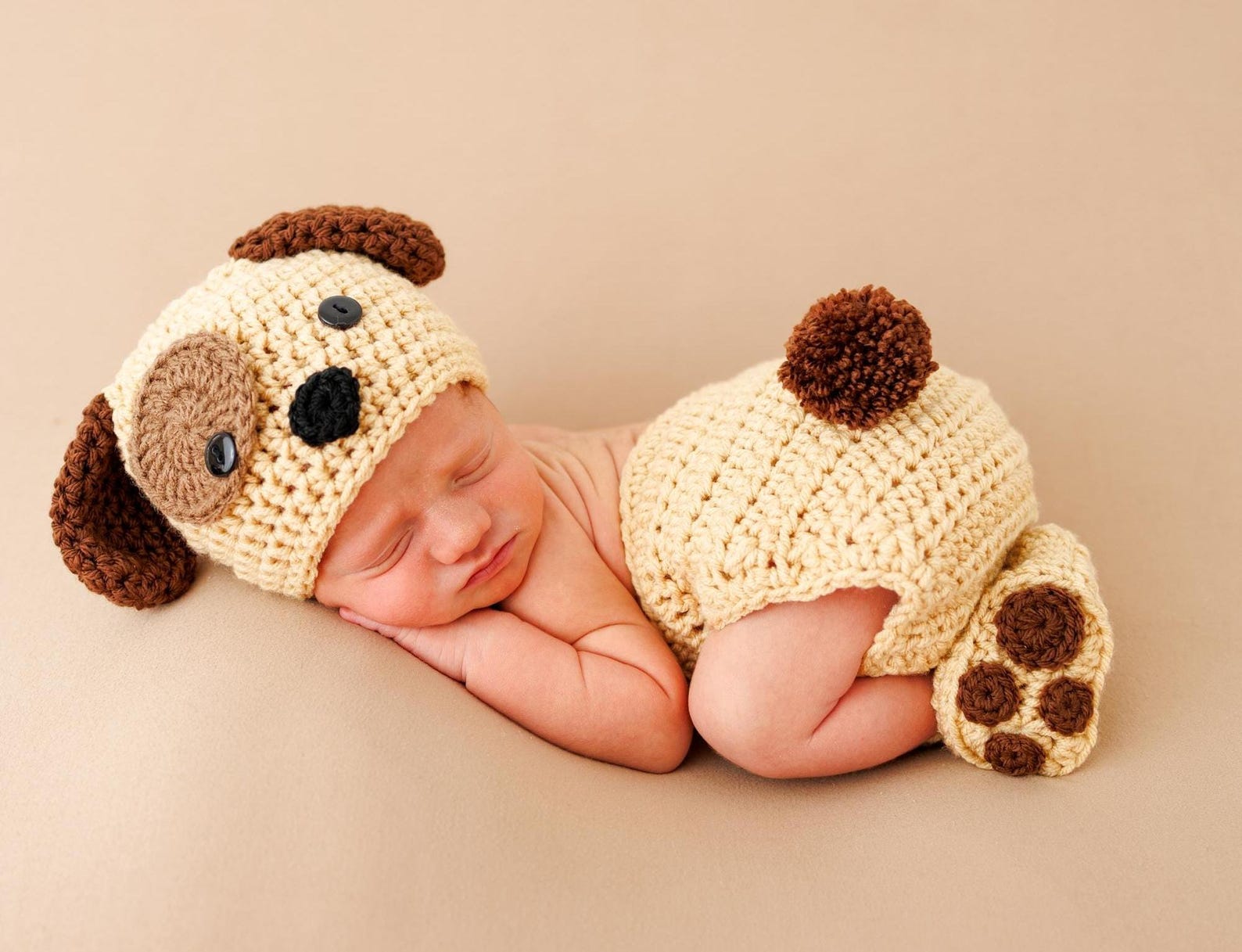 Crochet Baby Puppy Hat and Diaper Cover, Newborn Photo Prop, Halloween ...