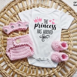 Baby Princess Crochet Outfit - Princess Has Arrived - Crochet Princess Crown - Baby Shower Gift ...