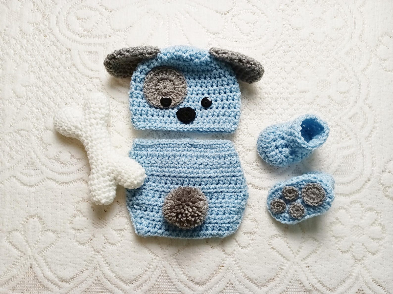 Crochet Baby Puppy Hat and Diaper Cover, Newborn Photo Prop, Halloween ...