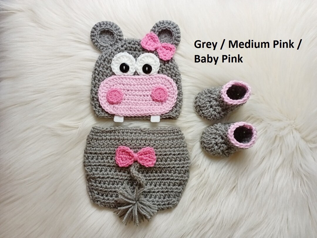 Baby Hippo Crochet Hat, Diaper Cover and Booties - Baby Photo Prop ...