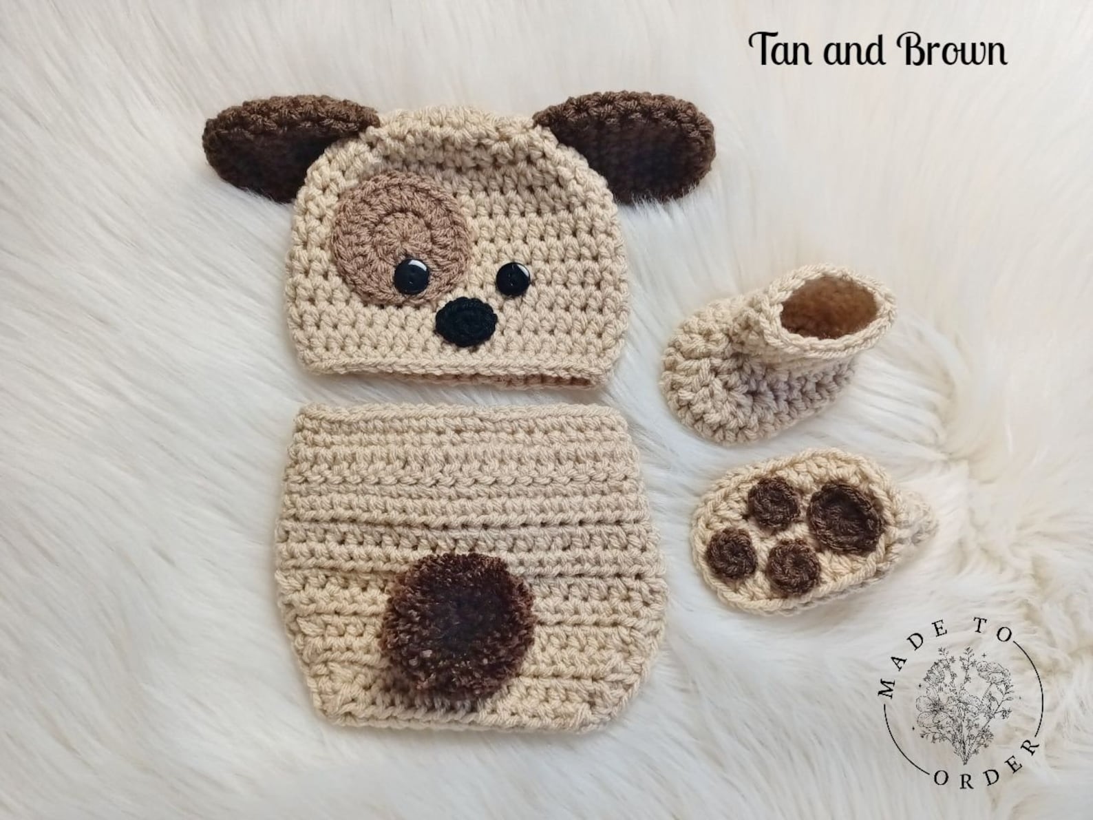Crochet Baby Puppy Hat and Diaper Cover, Newborn Photo Prop, Halloween ...