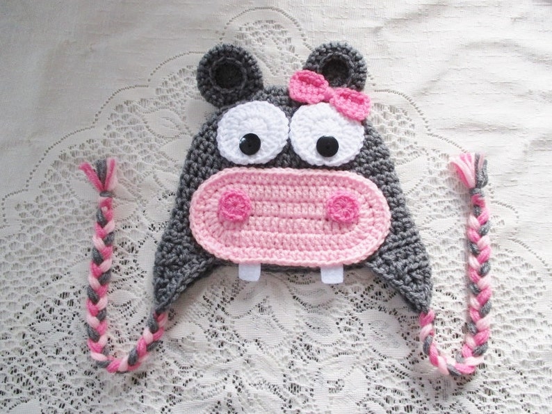 Dark Grey Crochet Hippo Hat Photo Prop Winter Hat Animal | Etsy