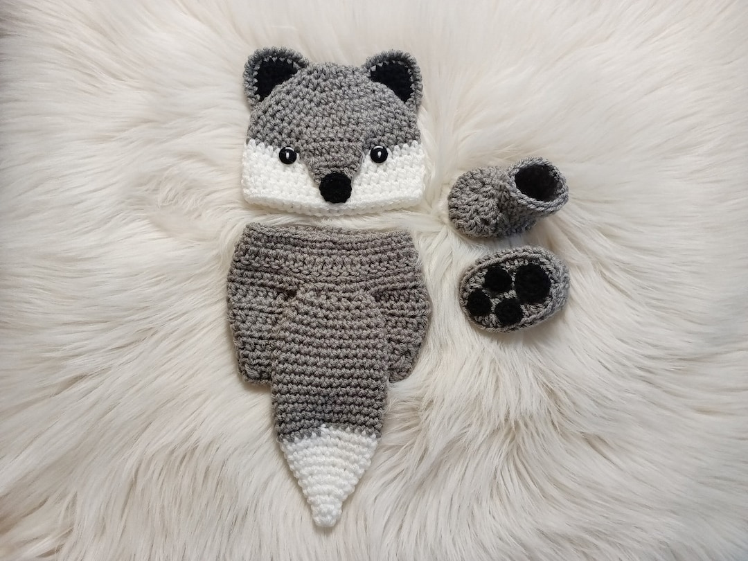 Baby Grey Wolf Hat and Diaper Cover, Baby Wolf Halloween Costume ...