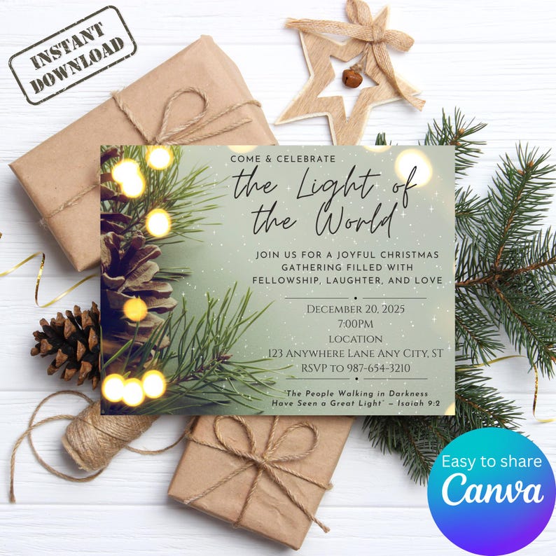 Christian Christmas Party Invitation, Minimalist Holiday Design ...