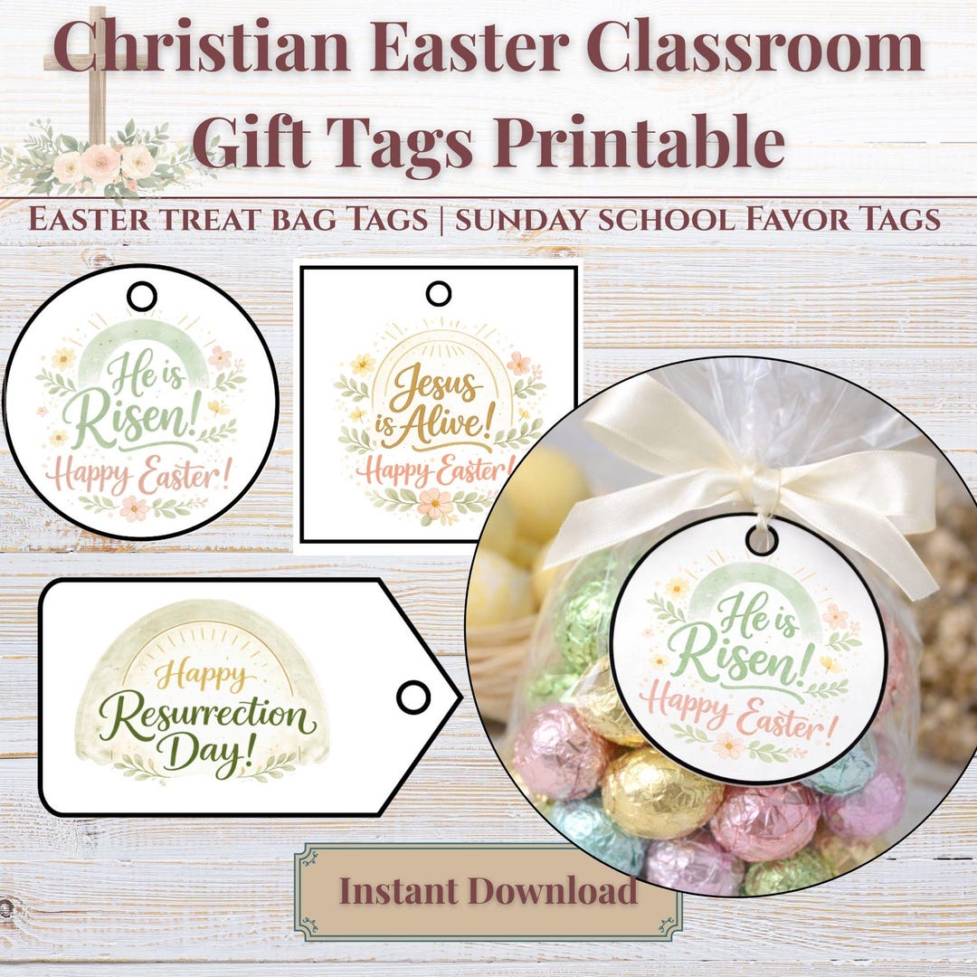 Christian Easter Classroom Gift Tags | Watercolor He is Risen, Jesus ...