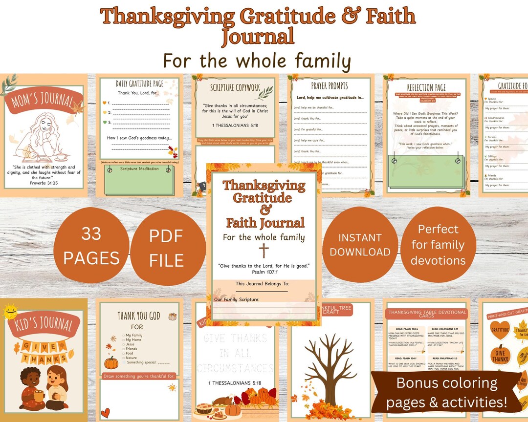 Christian Thanksgiving Journal Printable, Gratitude & Faith Activity ...