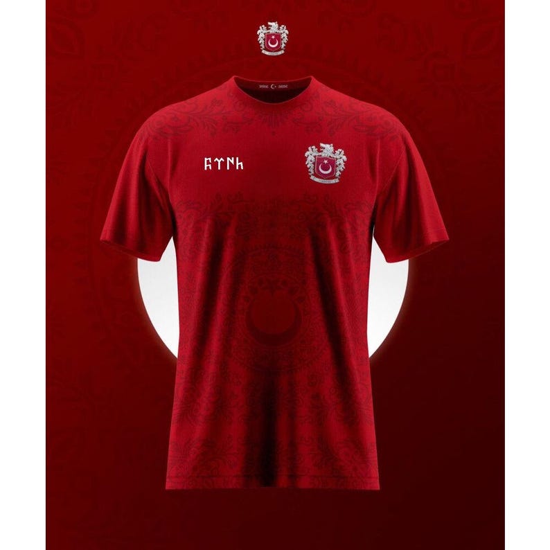 Custom Turkey Jersey, Red Wolf Soccer Shirt, Gokturk Script Tee, Gray ...