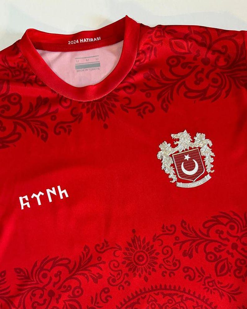 Custom Turkey Jersey, Red Wolf Soccer Shirt, Gokturk Script Tee, Gray ...