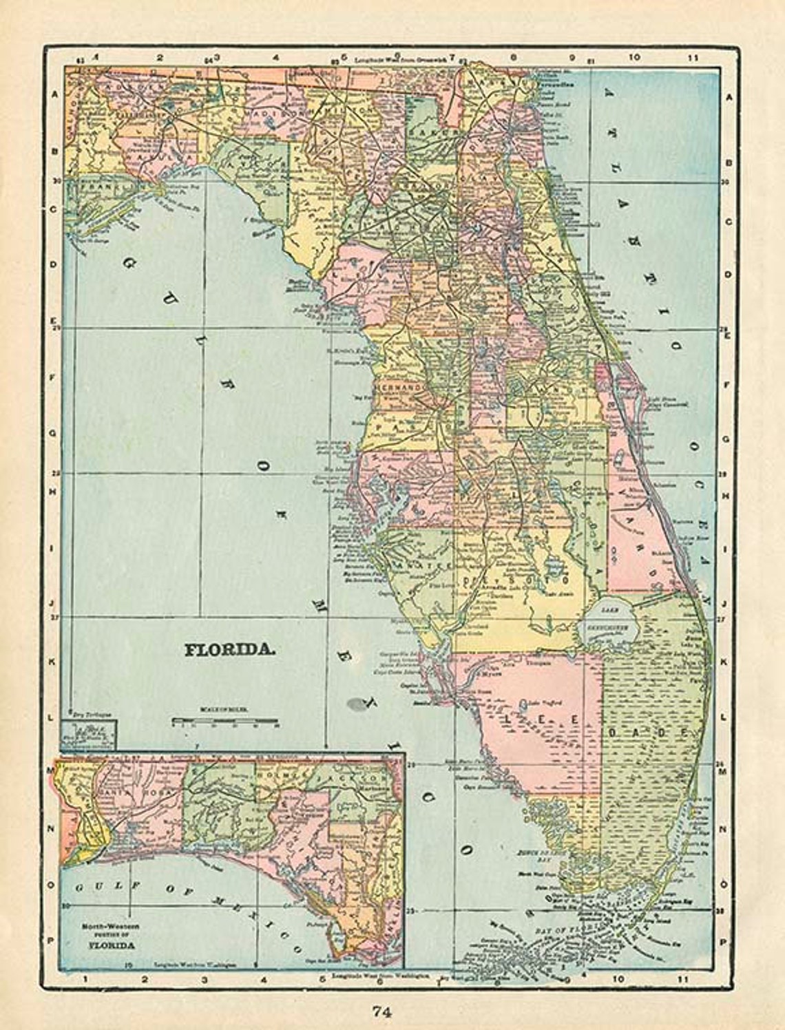 FLORIDA STATE Map High Resolution Downloadable File 1899 Map - Etsy