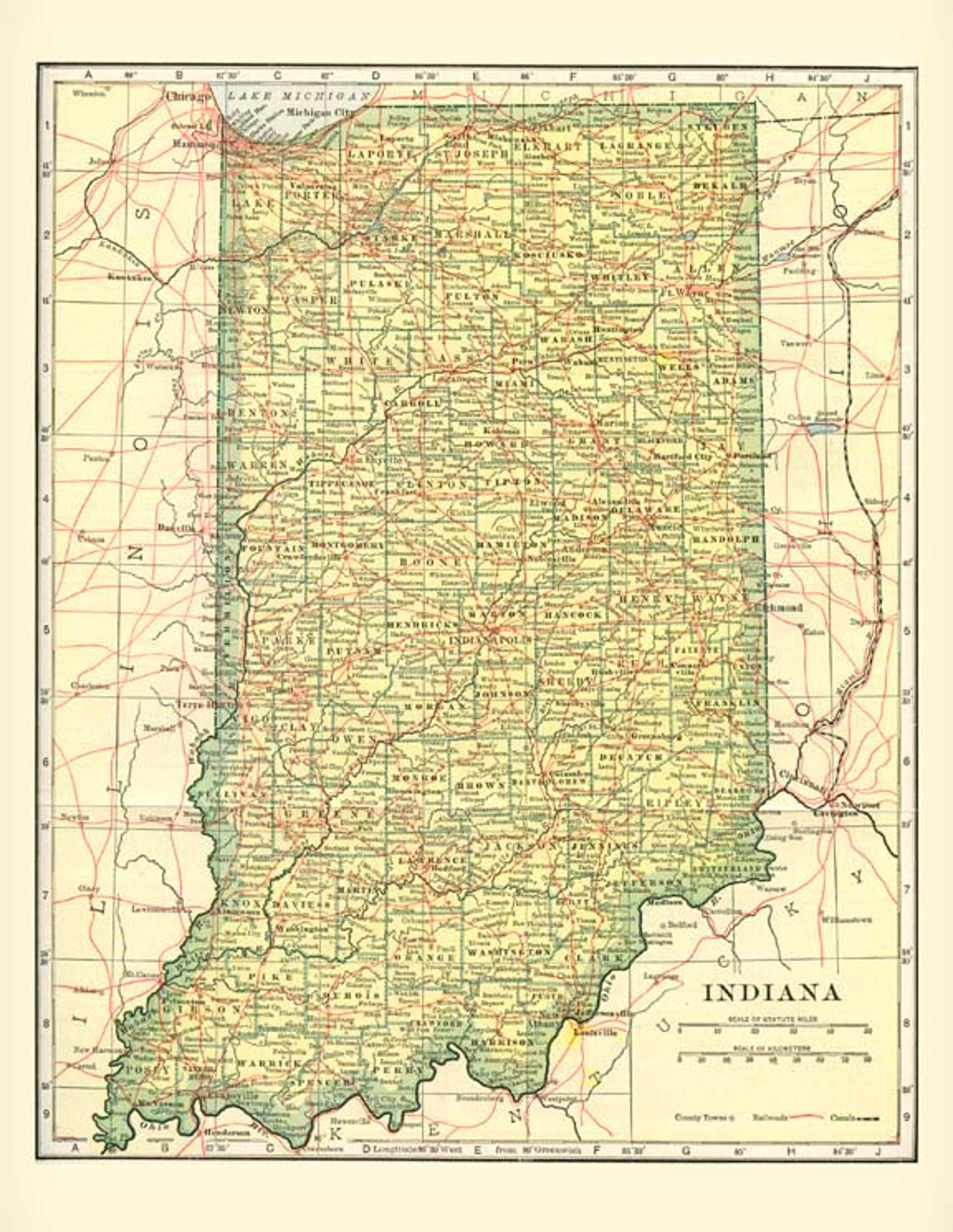 INDIANA MAP Instant High Definition Digital Download File - Etsy