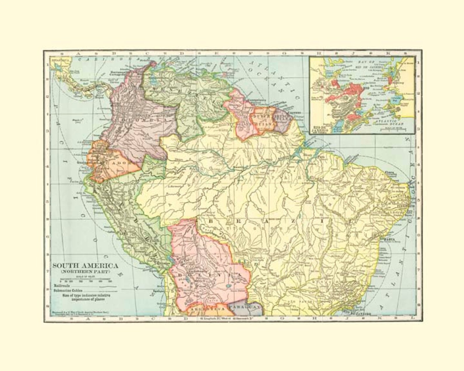 Antique SOUTH AMERICA NORTHERN Part Map 1910 - Etsy
