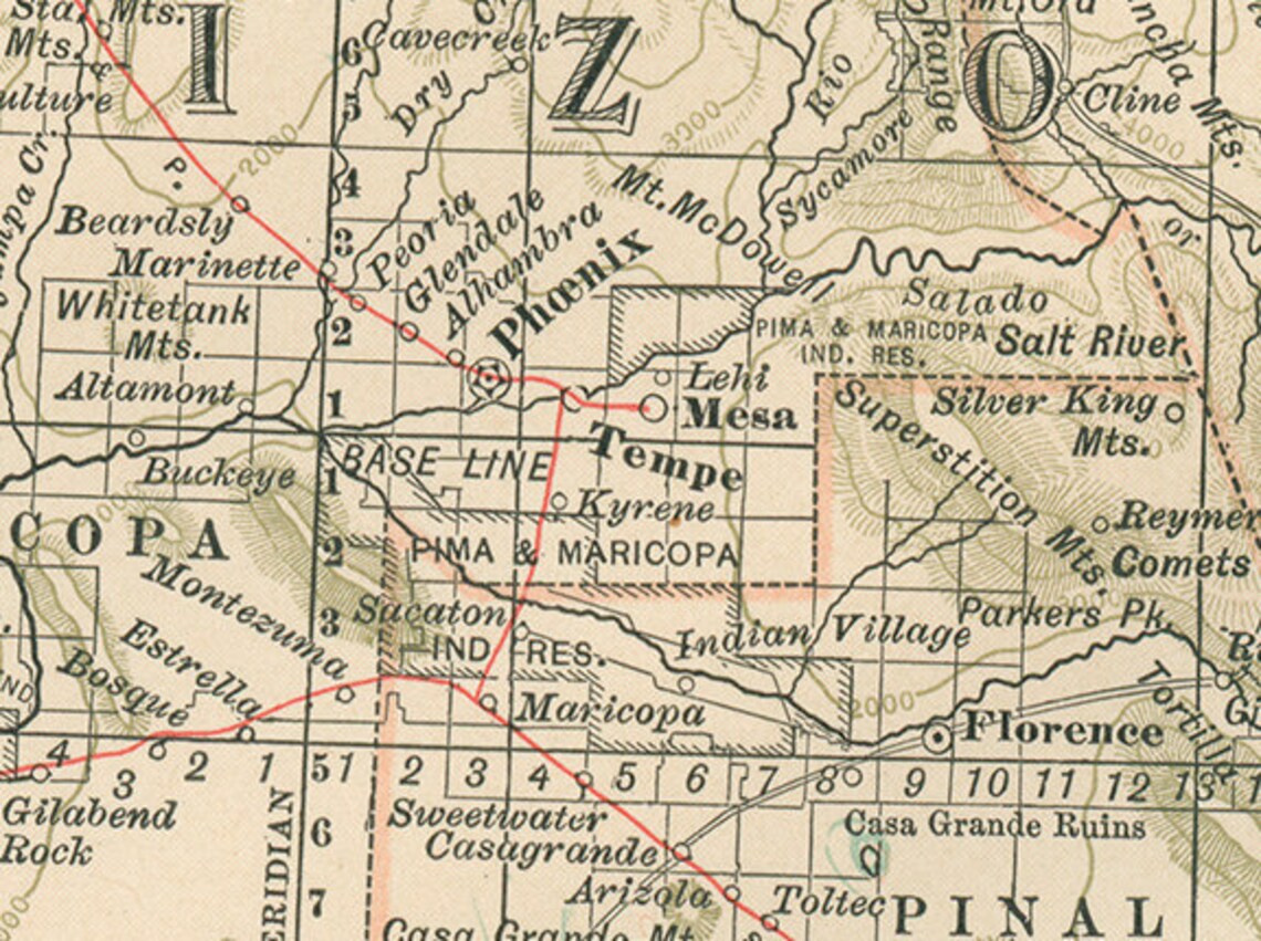 ARIZONA and NEW MEXICO U.S.A. State 1897 Map Instant High - Etsy