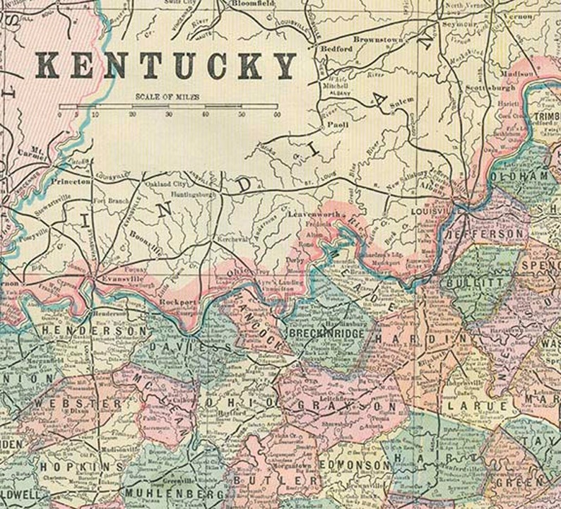KENTUCKY and TENNESSEE USA Map High Resolution Downloadable - Etsy Canada