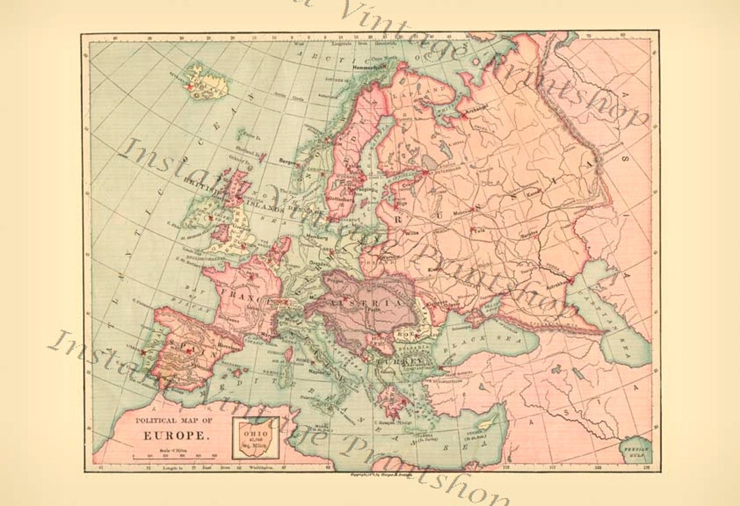 Instant High Resolution Digital Download File EUROPE 1875 - Etsy