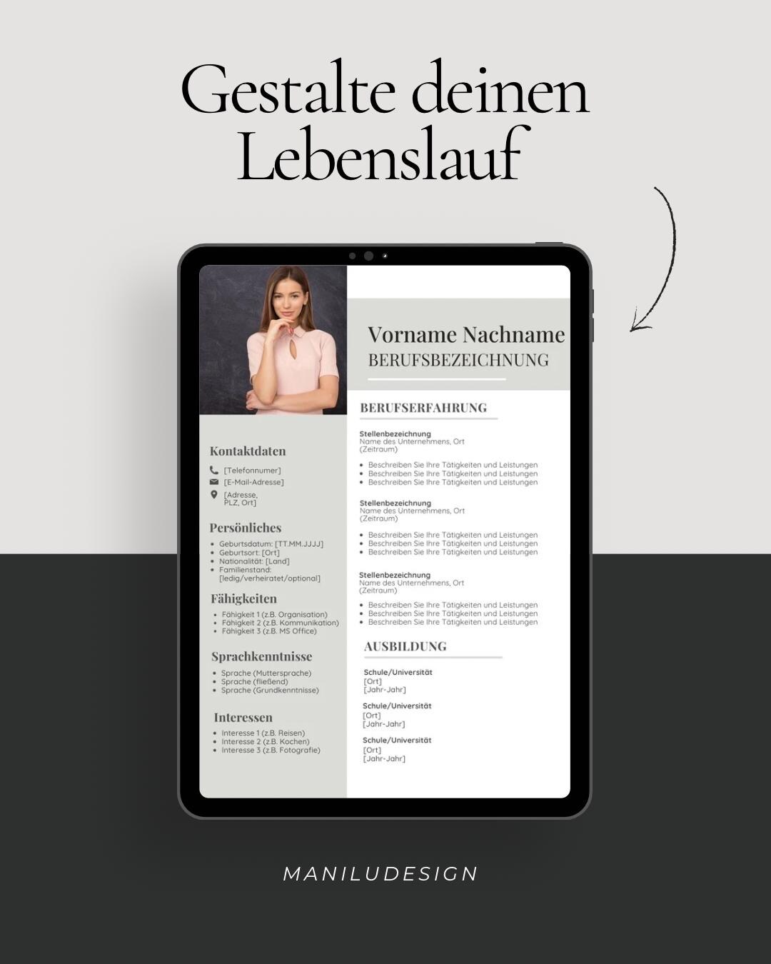 Lebenslauf Vorlage - Moderner Lebenslauf, CV, Deutsche Vorlage ...