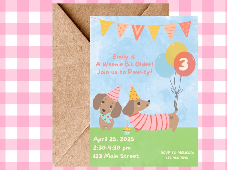 Dachshund Birthday Invitation: Weenie Dog Party, Editable Canva ...