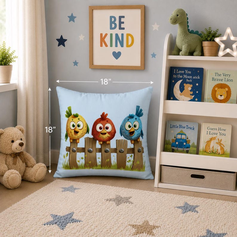 Watercolor Bird Pillow, Cartoon Nursery Decor, Gender Neutral Kids Room ...