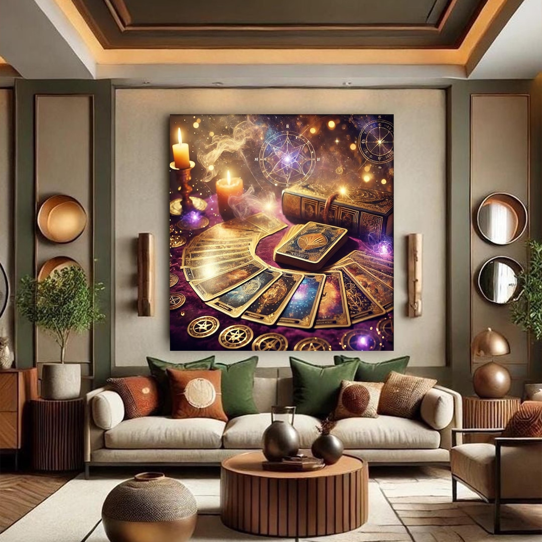 Mystic Tarot Card Spread Canvas Art, Magical Divination Table ...