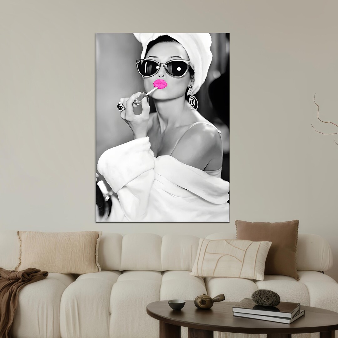 Audrey Hepburn Pink Lips Canvas, Fashion Wall Art Poster, Hairdresser ...