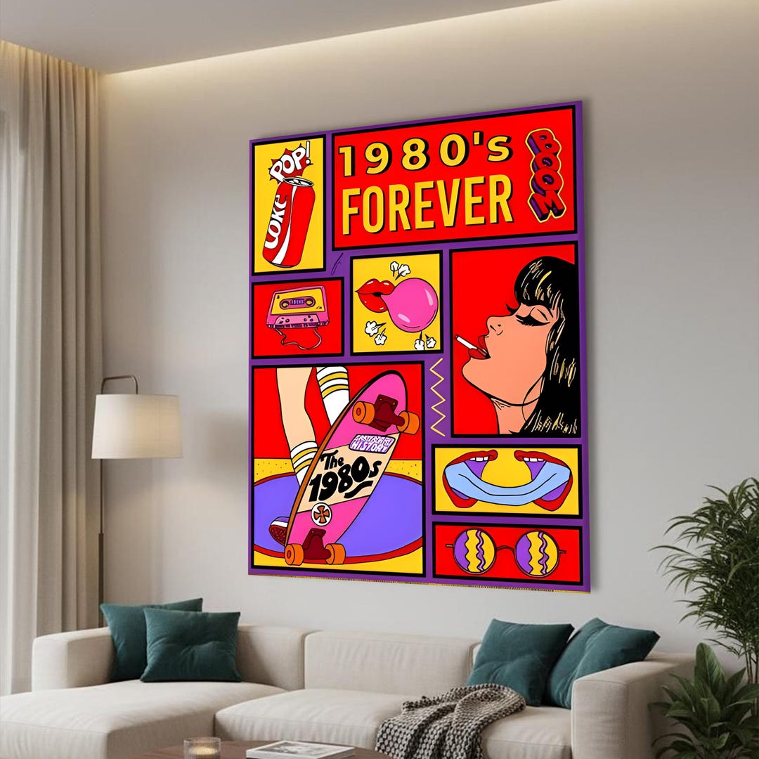 Retro 1980s Pop Art Canvas Wall Art, Vintage Comic Style Poster ...