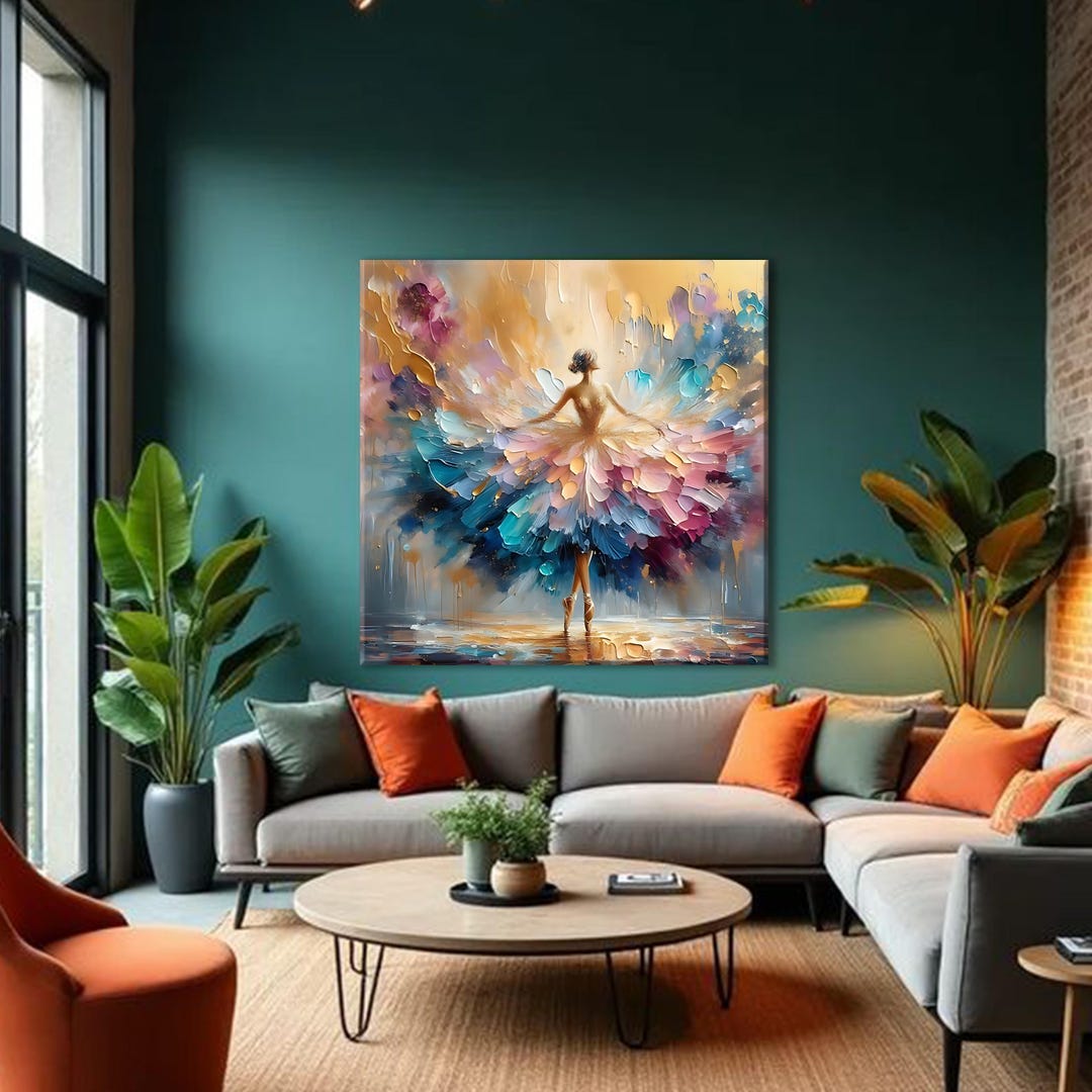 Abstract Ballerina Oil Painting Canvas Print, Vibrant Dancing Girl ...