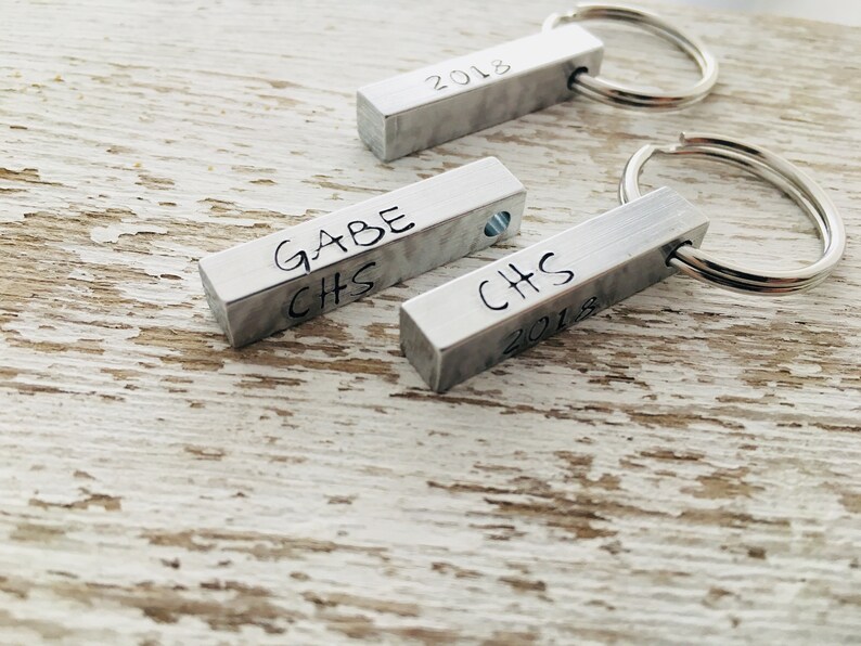 Personalized Graduation Key Chain, Hand Stamped Senior Key Chain, Bar ...