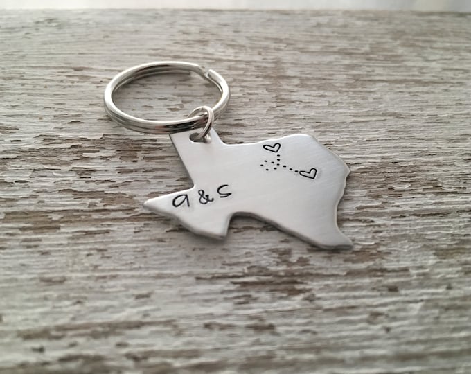 Texas Heart Key Chain, Texas Couples Long Distance Hand Stamped ...