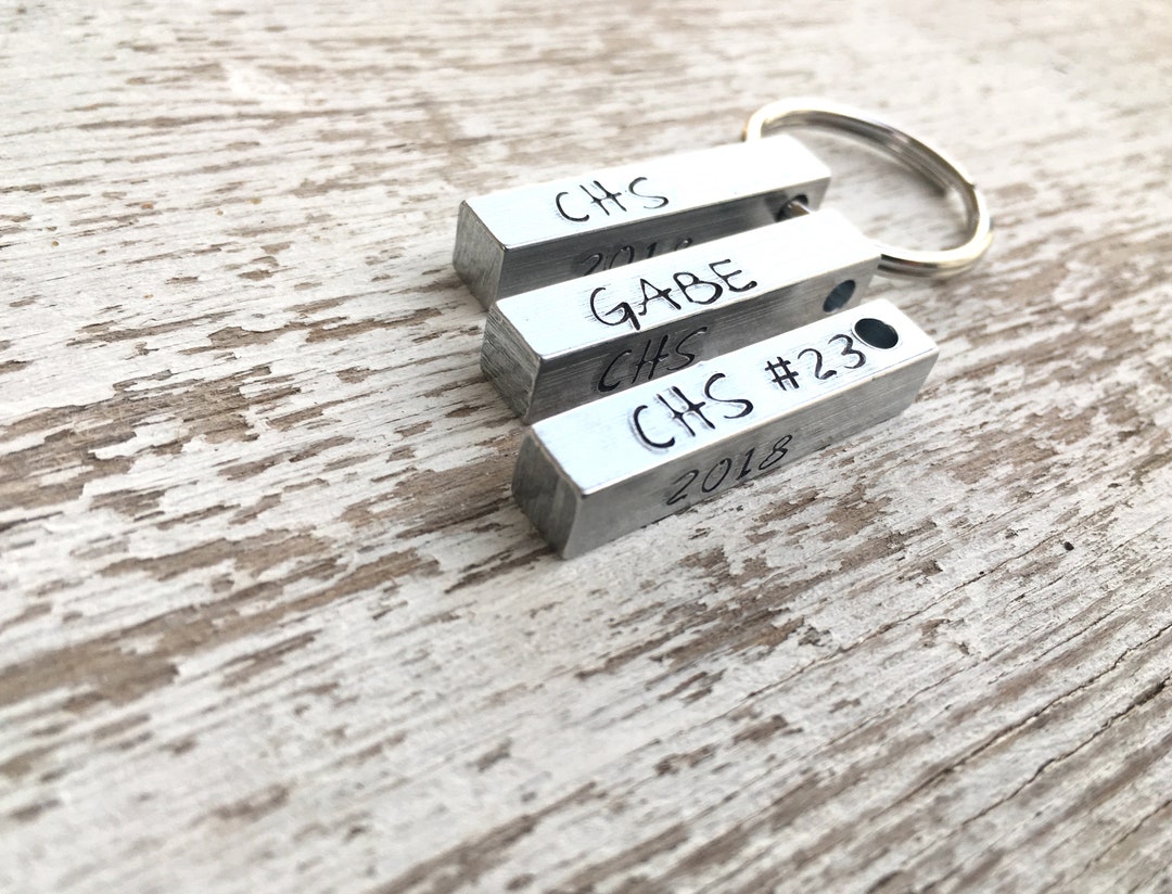 Personalized Graduation Key Chain, Hand Stamped Senior Key Chain, Bar ...