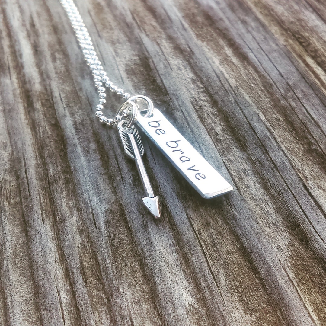 Hand Stamped 'be Brave' Necklace, Aluminum Bar, Arrow Charm - Etsy