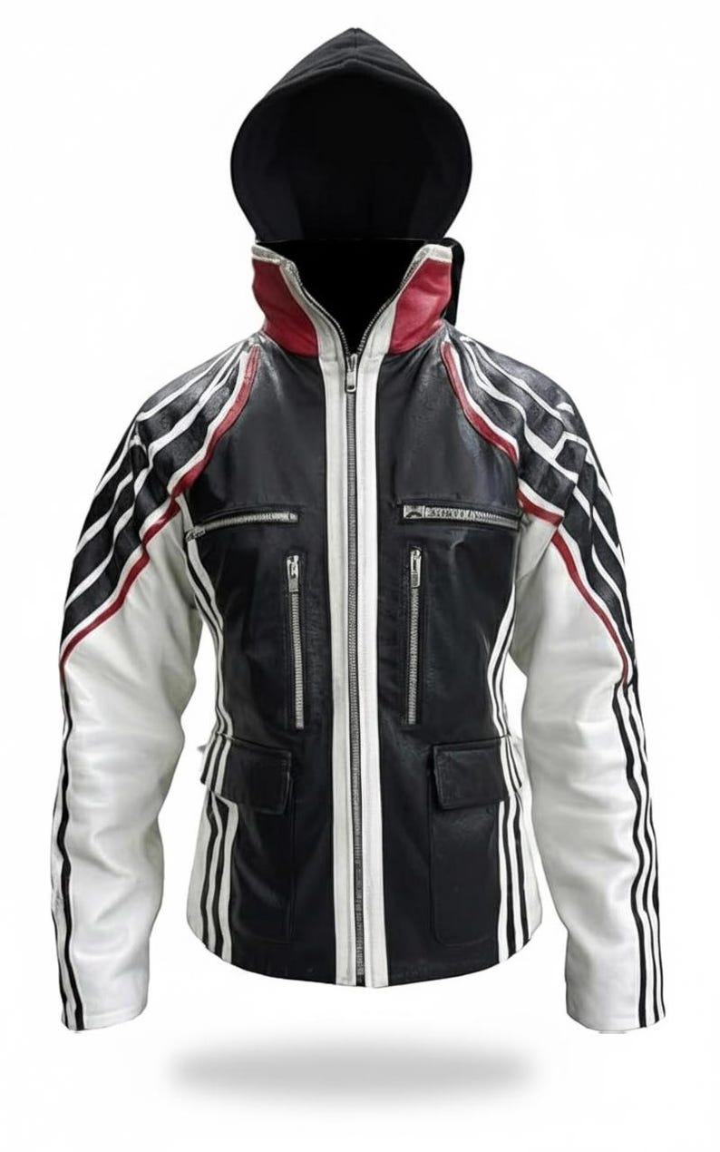Jin Kazama Jacket | Tekken Vintage Black Leather Hoodie | Men’s Cosplay ...