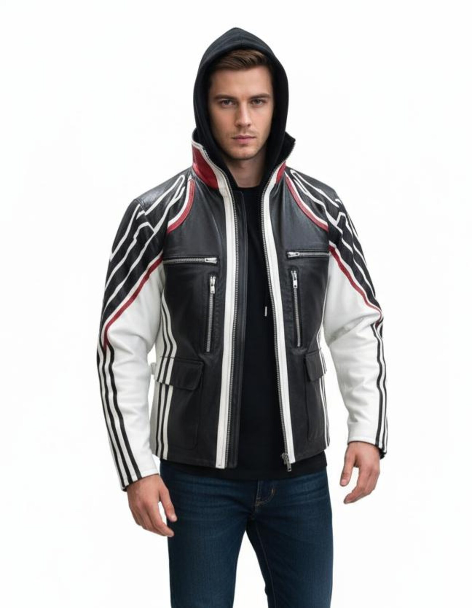 Jin Kazama Jacket | Tekken Vintage Black Leather Hoodie | Men’s Cosplay ...