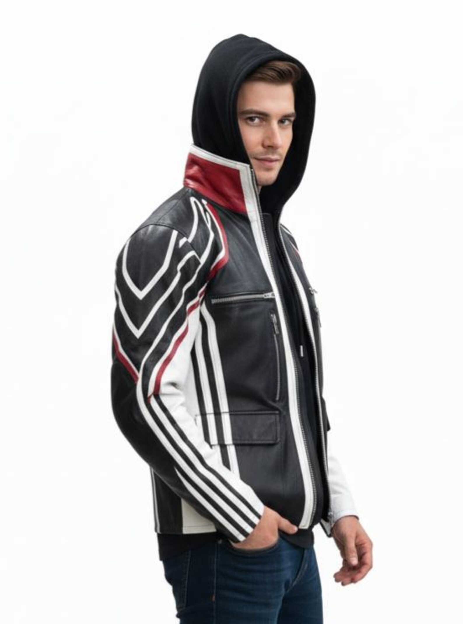Jin Kazama Jacket | Tekken Vintage Black Leather Hoodie | Men’s Cosplay ...