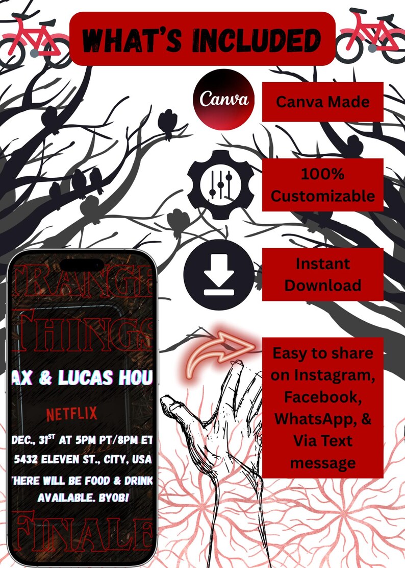 Stranger Things Party Invitation, Editable Digital Template - Etsy
