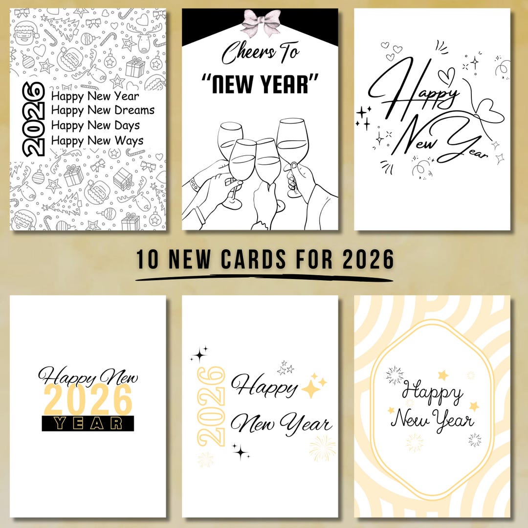 10 Printable Happy New Year Cards 2026, Printable New Years Card ...