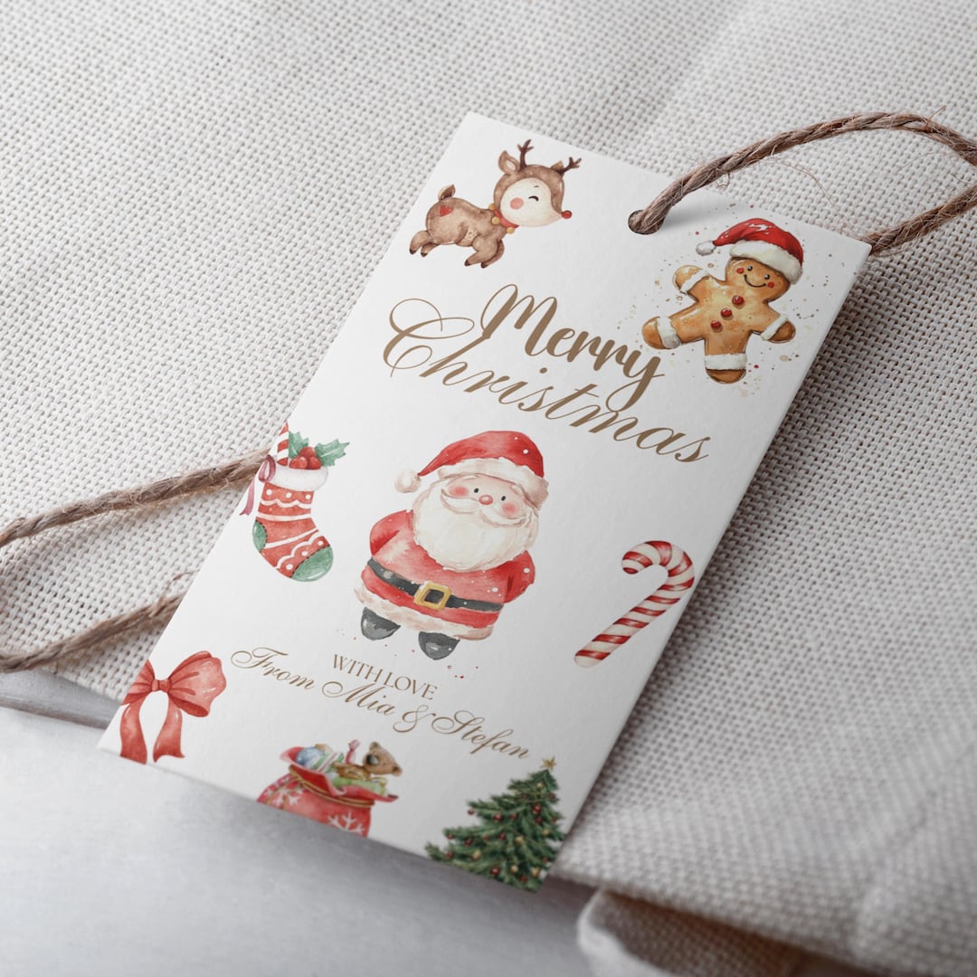 Merry Christmas Gift Tag Template Bundle, Hand Drawn Holiday Tags Set ...
