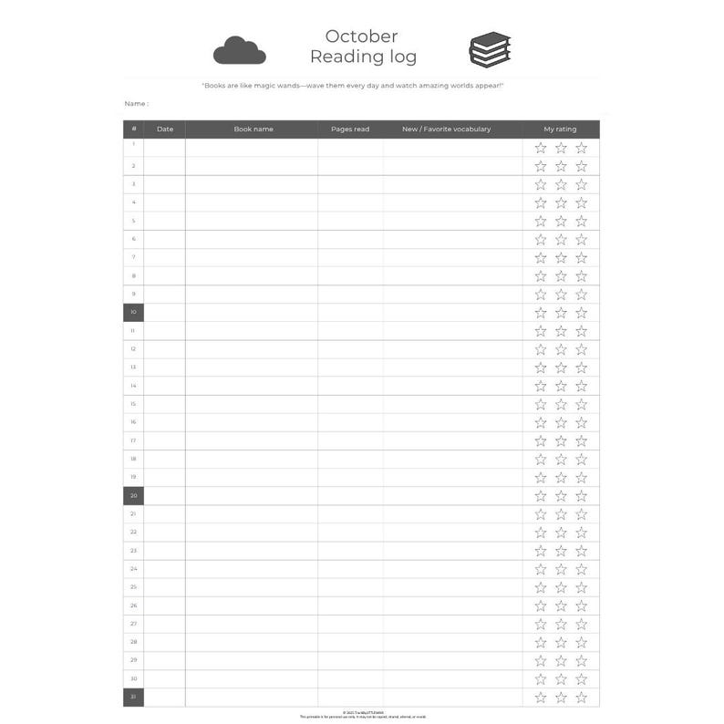 Kids Monthly Reading Log – Printable Reading Challenge (PDF) - Etsy