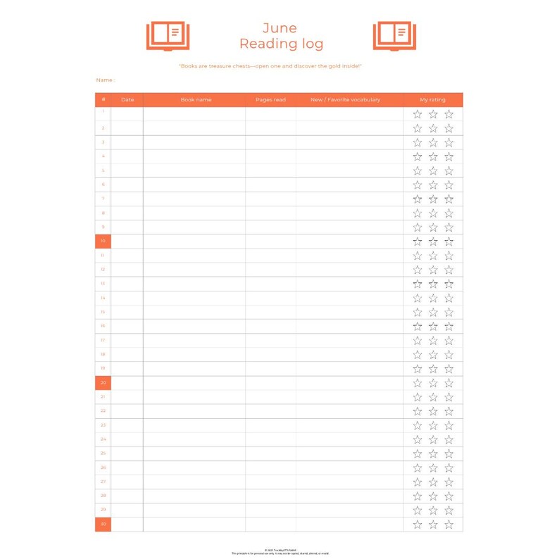 Kids Monthly Reading Log – Printable Reading Challenge (PDF) - Etsy