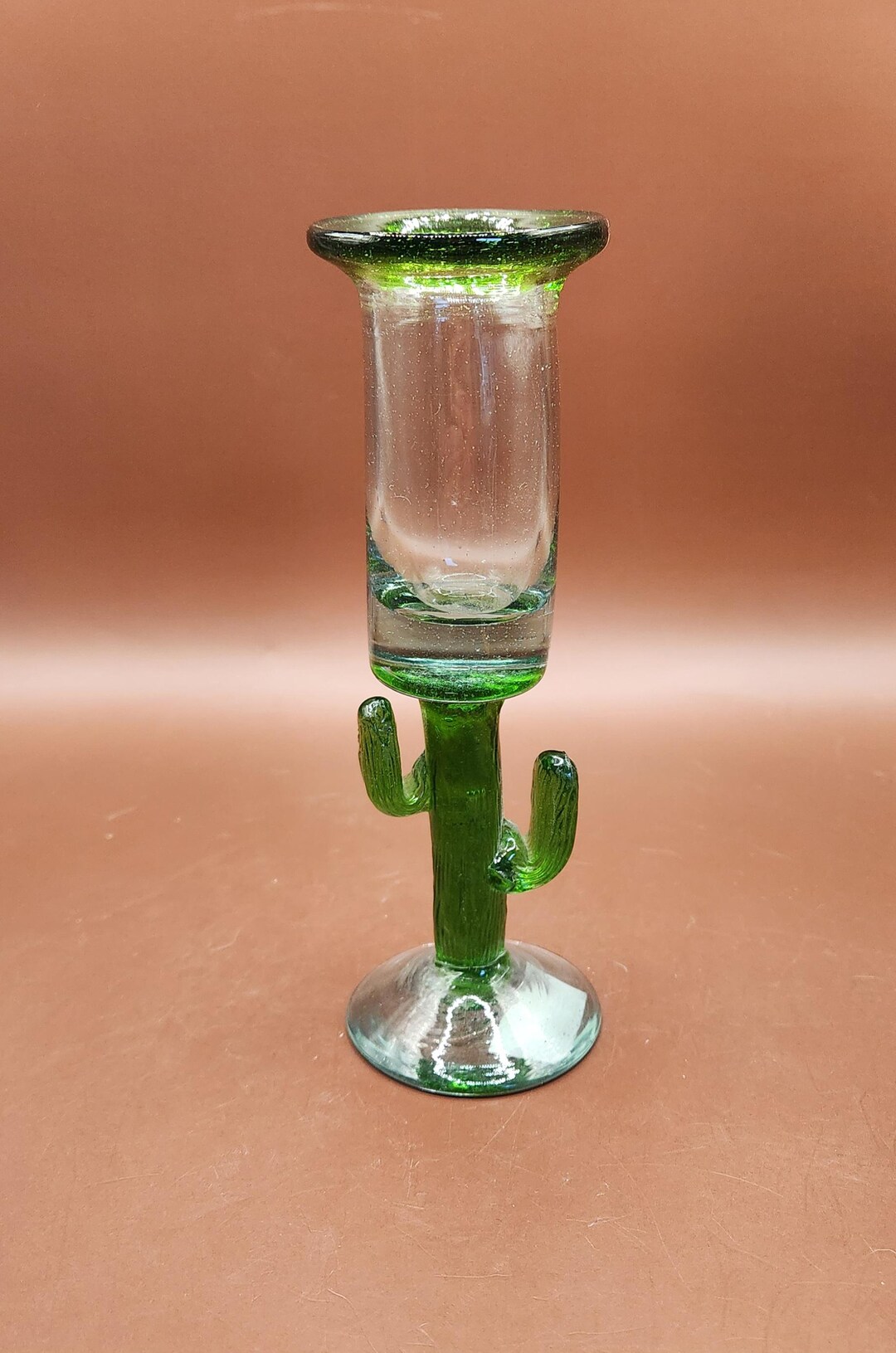 Hand Blown Mexican Cactus Tequilero Shot Glass | Green Rim, Sculpted ...