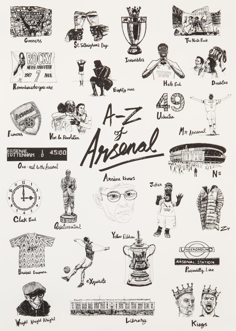 A-Z of Arsenal | Handmade Screen Print - Etsy UK