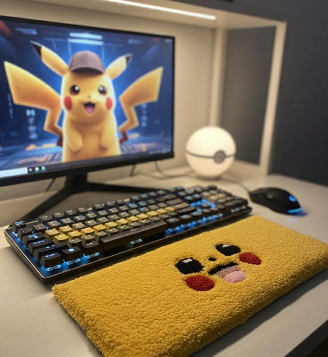 Handmade Pikachu Keyboard Rug – Anime Gaming Desk Mat - Yumuşak Tüylü ...
