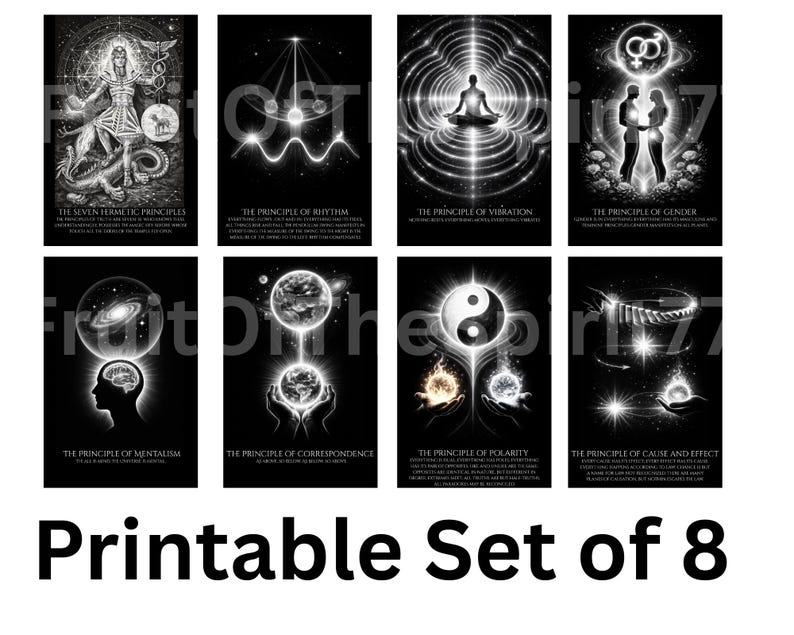 7 Hermetic Principles Poster Set of 8 Posters - Spiritual Esoteric Wall ...